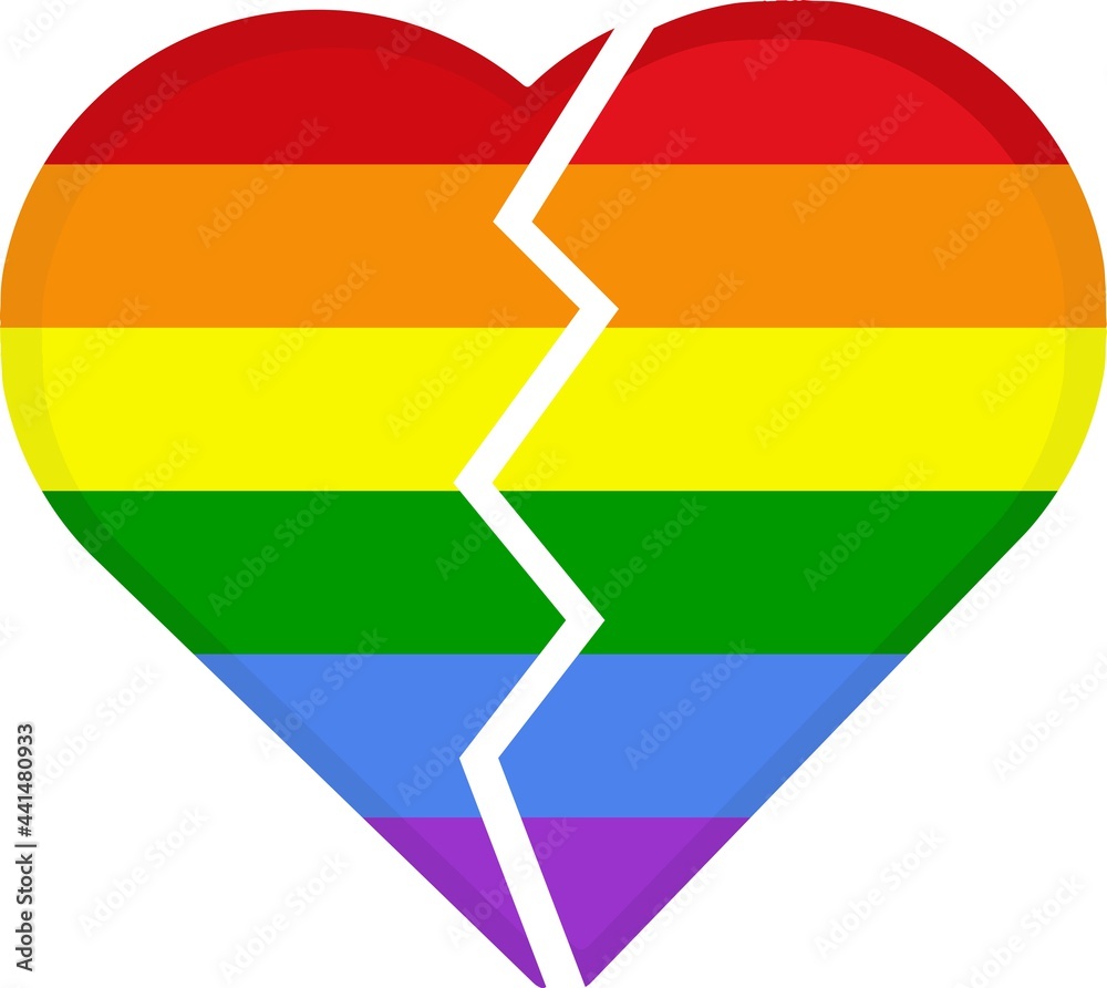 Vector illustration of the shape of a broken heart with the colors of ...