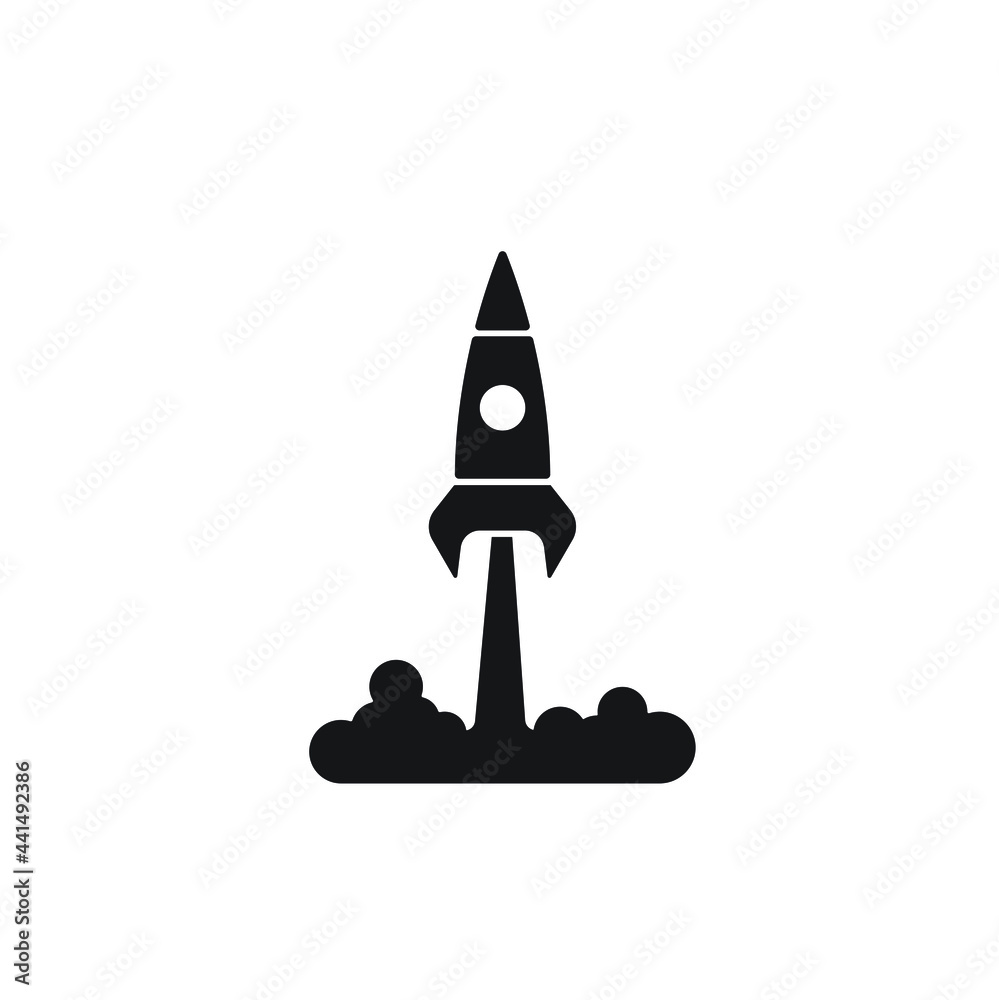 Launching spaceship icon in trendy flat style isolated on white ...