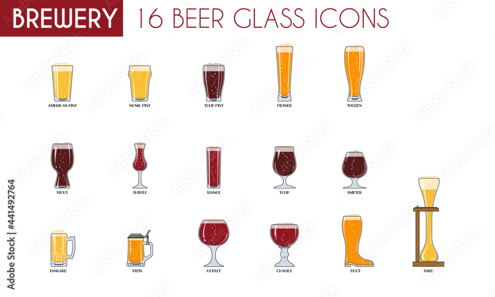 Beer Glass Icon Set Stock Vector | Adobe Stock