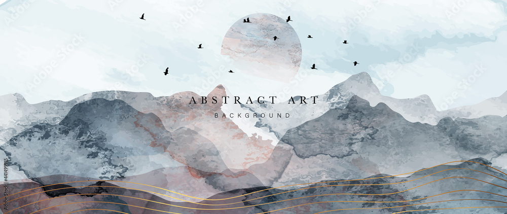 mountain and golden line arts background vector. Oriental Luxury ...