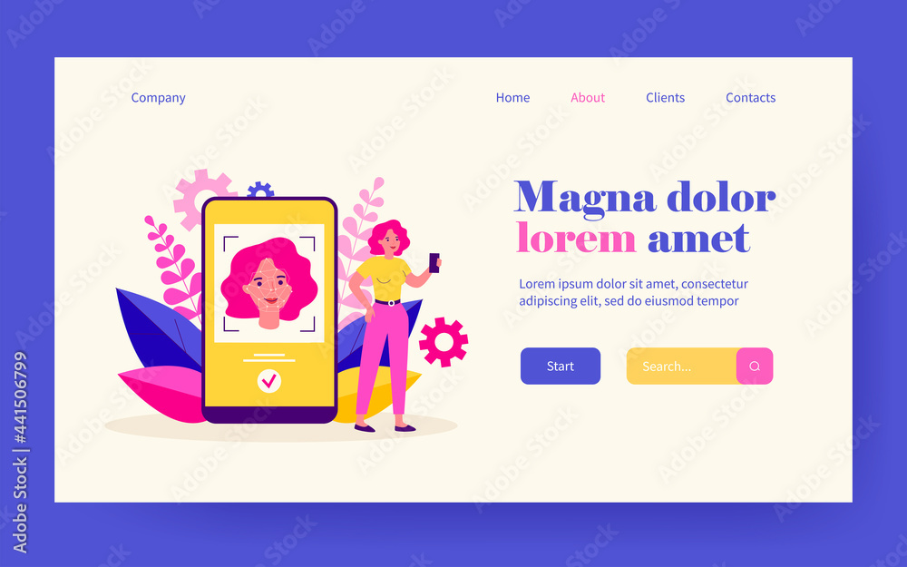 Face recognition concept. Woman using smartphone after ID ...