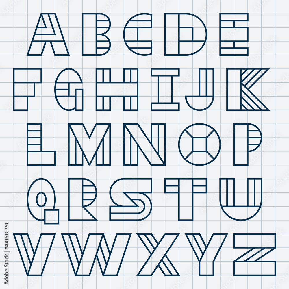 Geometric font. Latin alphabet. Letters for advertising and logos. Each ...