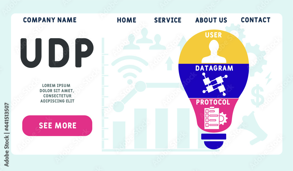 Vector website design template . UDP - User Datagram Protocol acronym ...