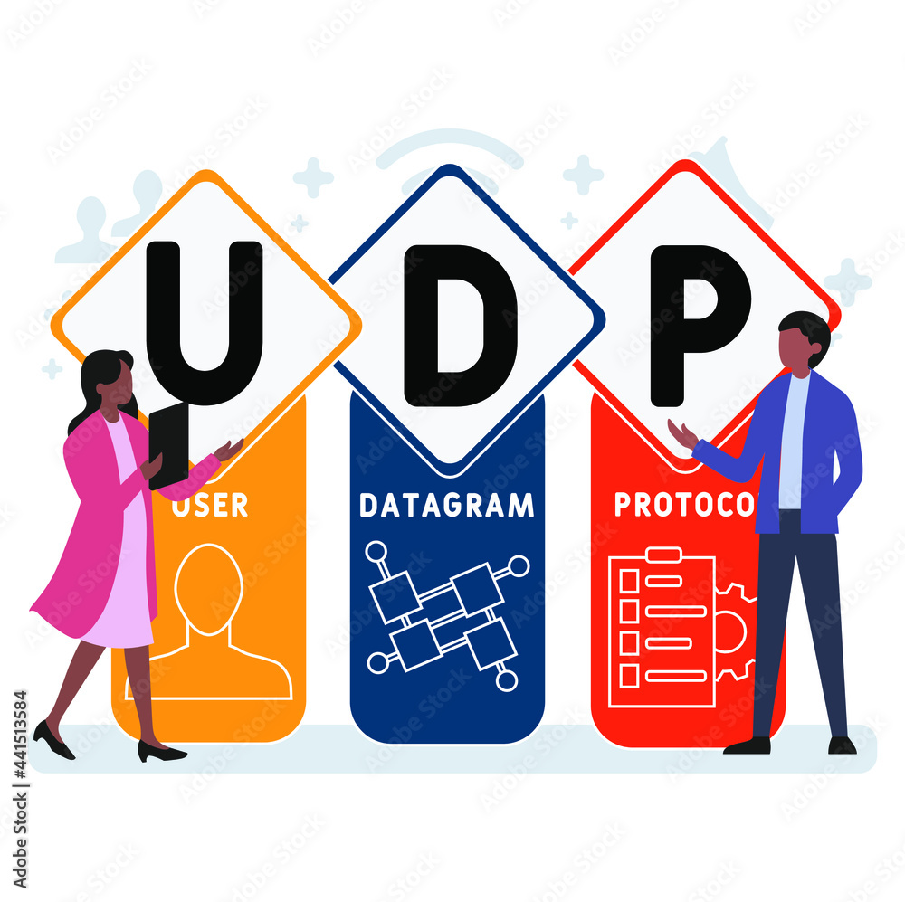 Flat design with people. UDP - User Datagram Protocol acronym. business ...