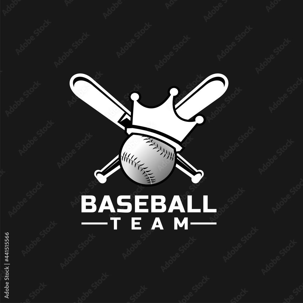 Baseball team logo design in black and white color Stock Vector | Adobe ...
