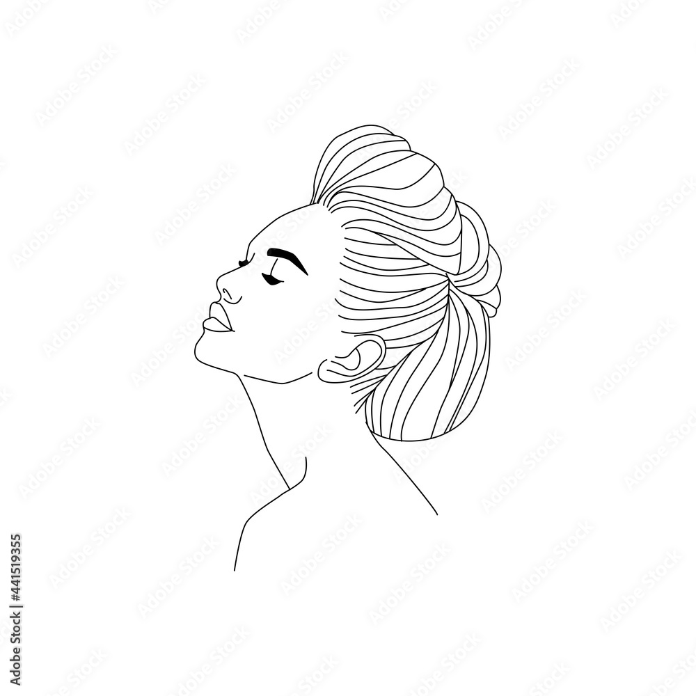 woman line art, beauty face girl. continuous line drawing Stock Vector ...