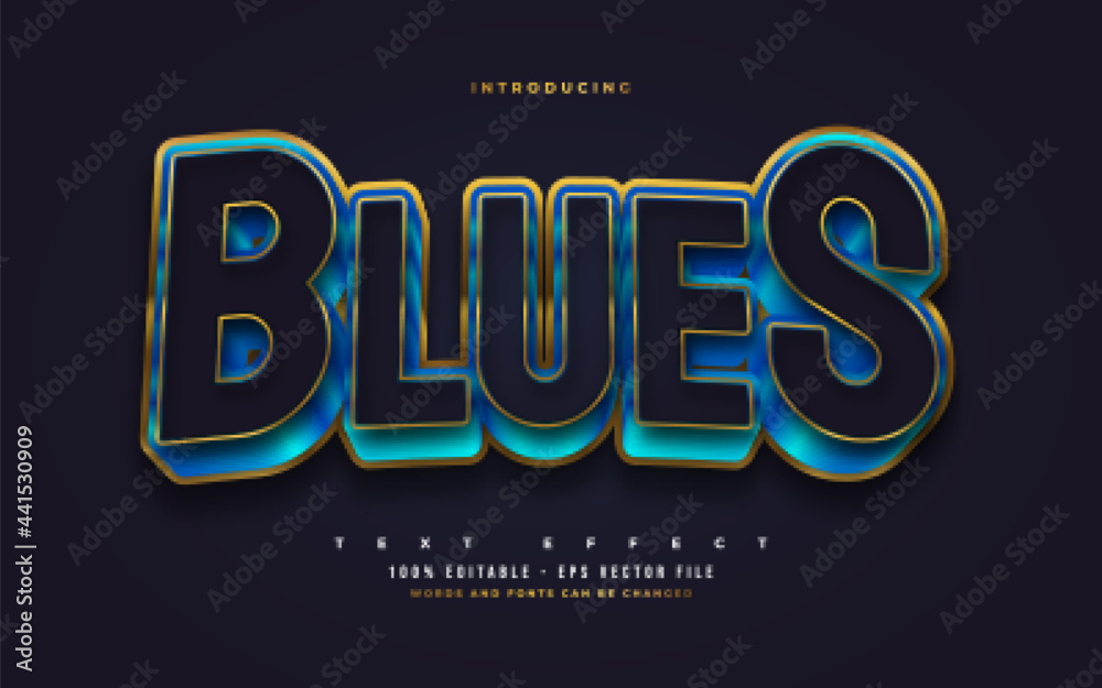 Bold Blue and Gold Text Style with 3D Embossed Effect. Editable Text ...