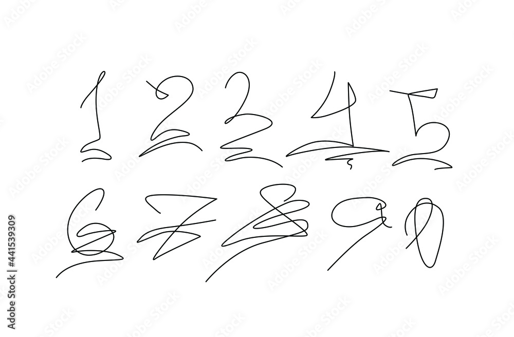 Numbers set continuous line drawing, tattoo, print and logo design ...