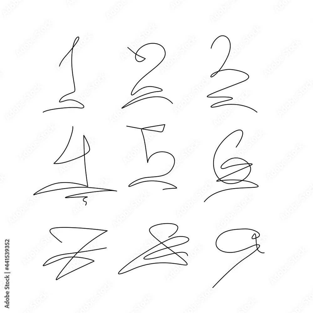 Numbers set continuous line drawing, tattoo, print and logo design ...