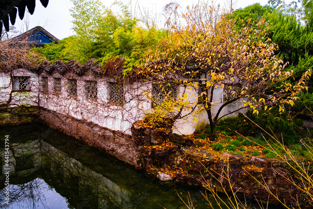 old stone white wall chinese architecture in the Suzhou park good place ...
