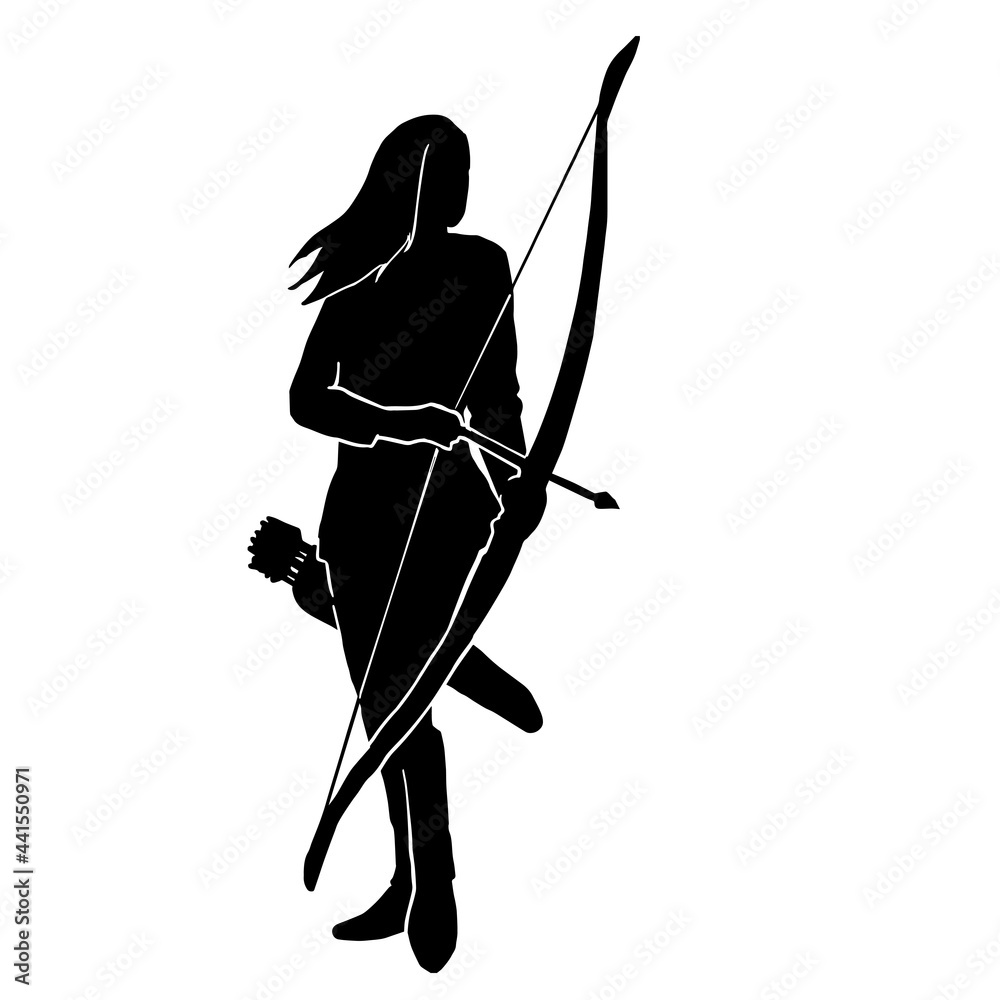 female archer action pose silhouette Stock Vector | Adobe Stock