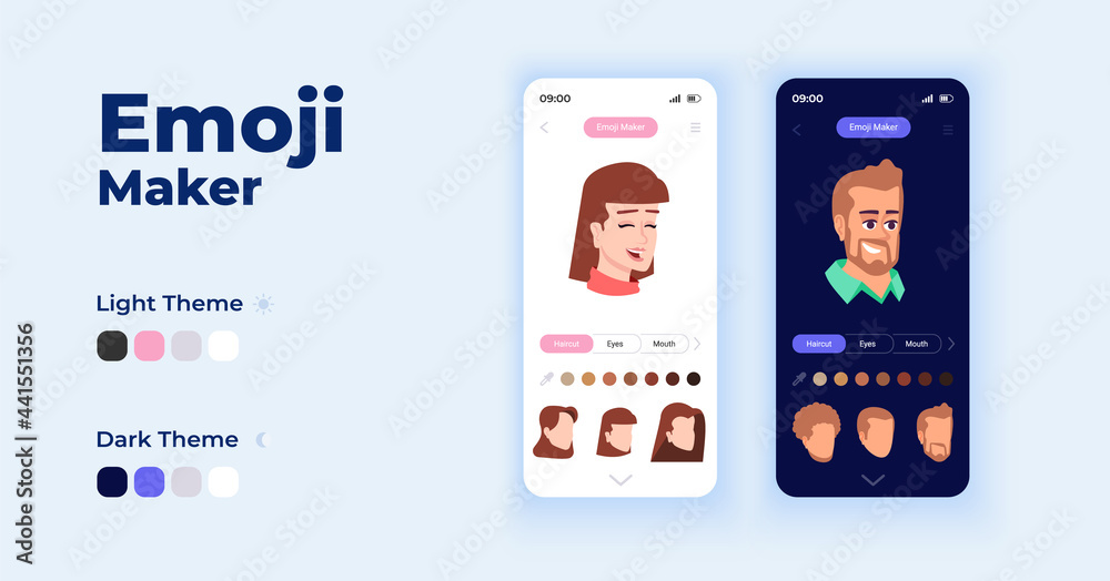 Emoji maker cartoon smartphone interface vector templates set. Mobile ...