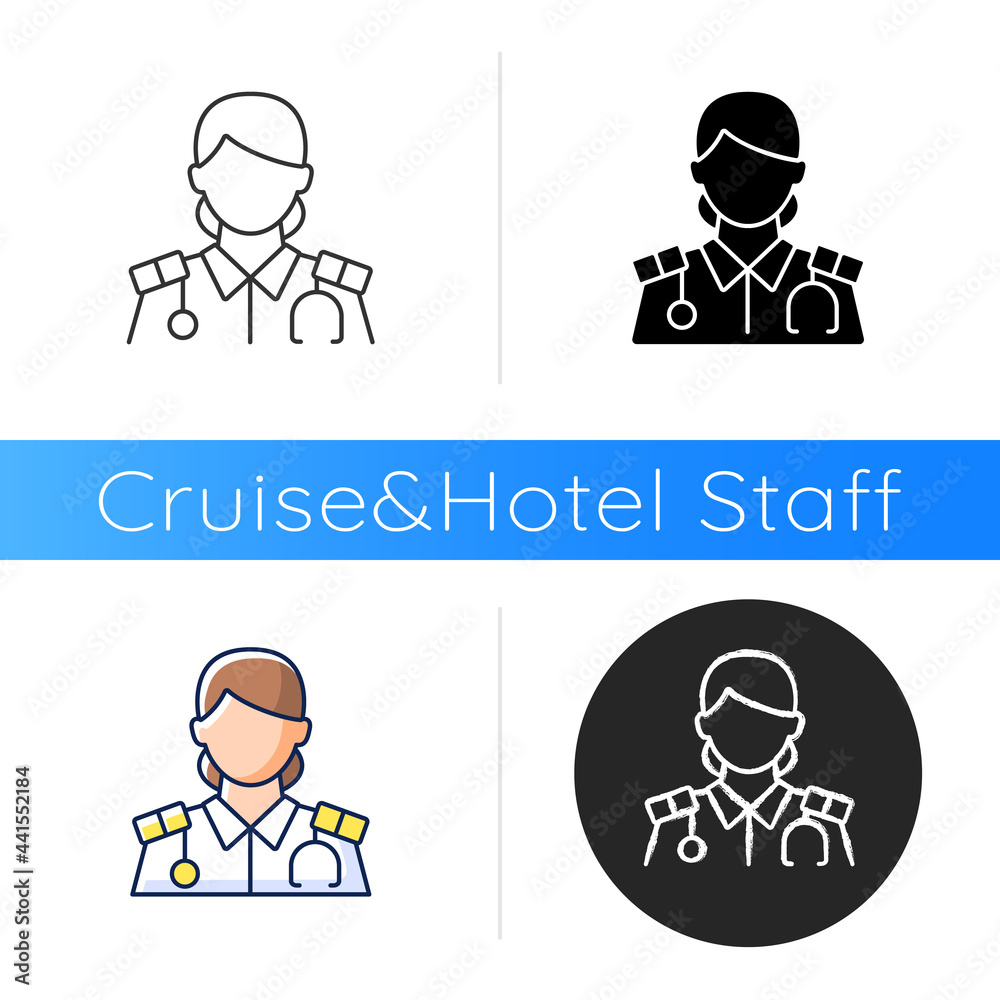 Vetor de Cruise ship nurse icon. Proffesional medical help for ...