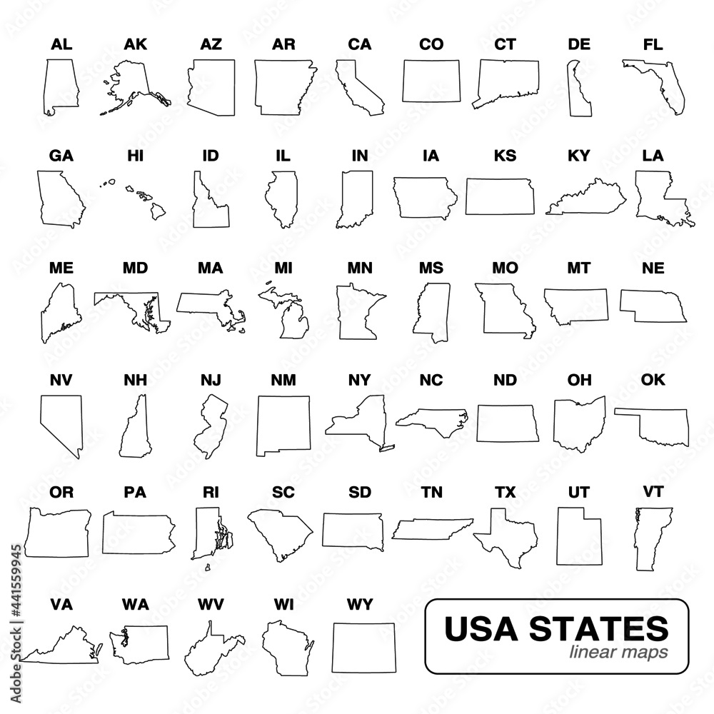 USA states linear maps vector illustration. High quality simple and ...