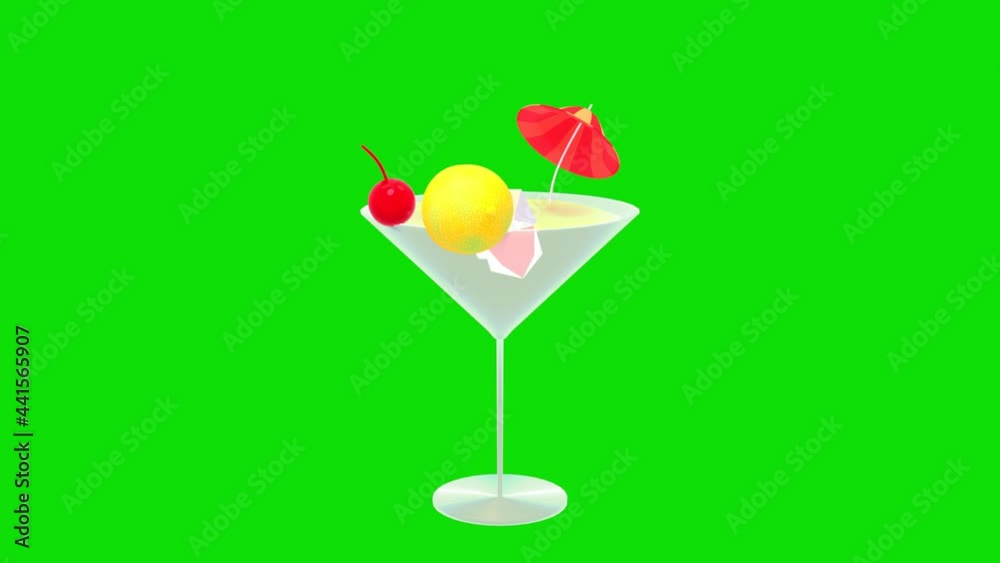 Looped cartoon cocktail object on green screen background animation ...
