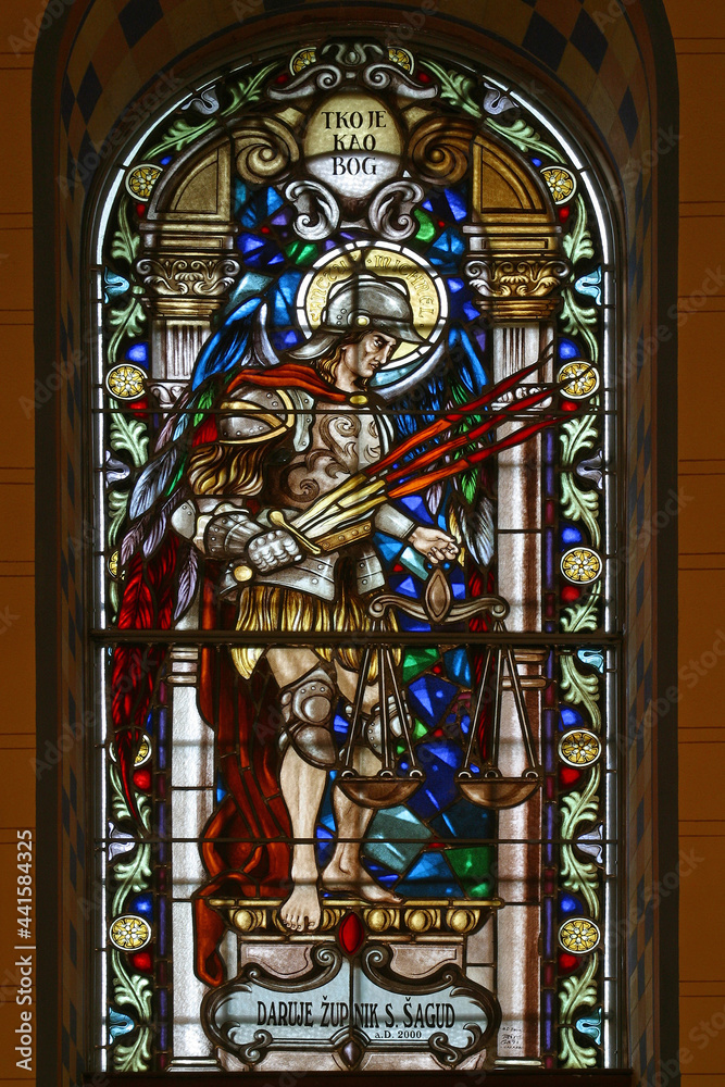 Saint Michael the Archangel, stained glass window in the parish church ...