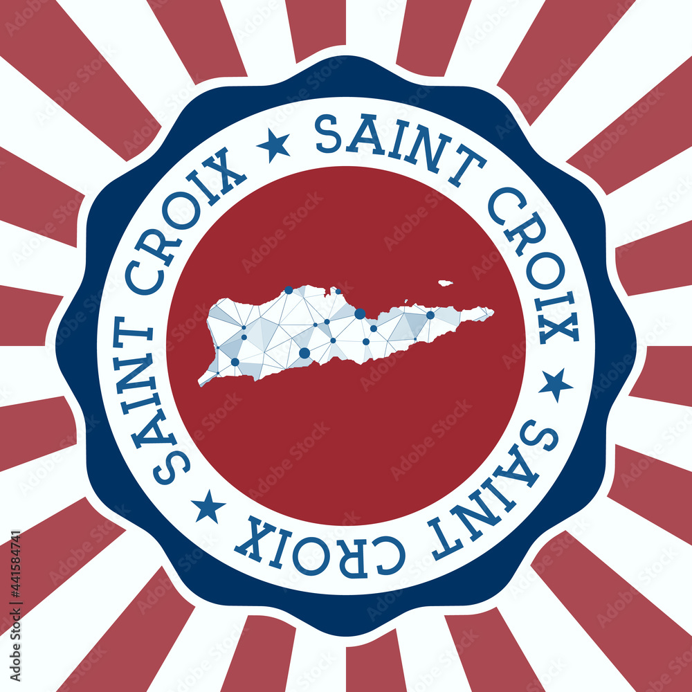 Saint Croix Badge. Round logo of island with triangular mesh map and ...
