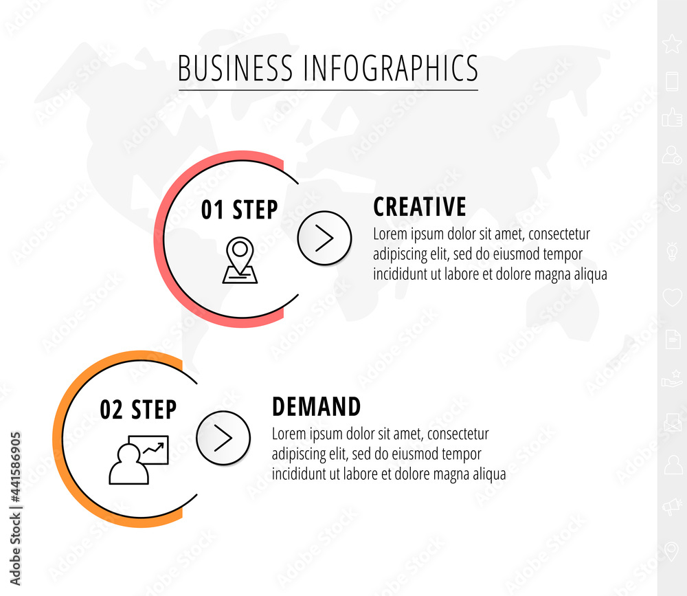 Vector line infographics template for two arrows and circles. Business ...
