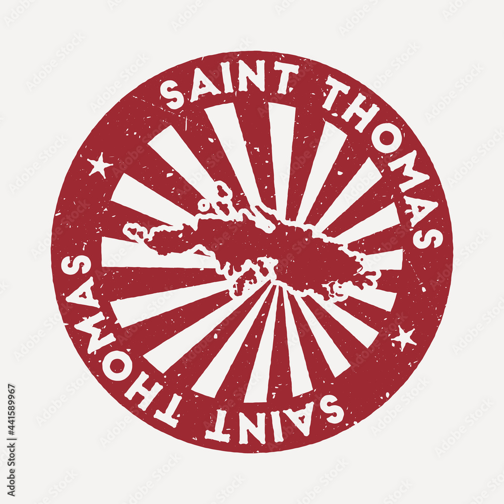 Saint Thomas stamp. Travel red rubber stamp with the map of island ...