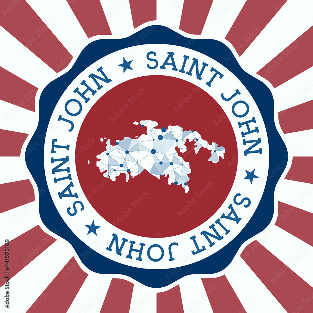 Saint John Badge. Round logo of island with triangular mesh map and ...