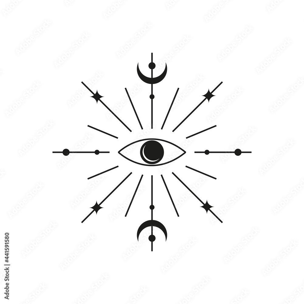Third eye with crescent moon and starburst. Stock Vector | Adobe Stock