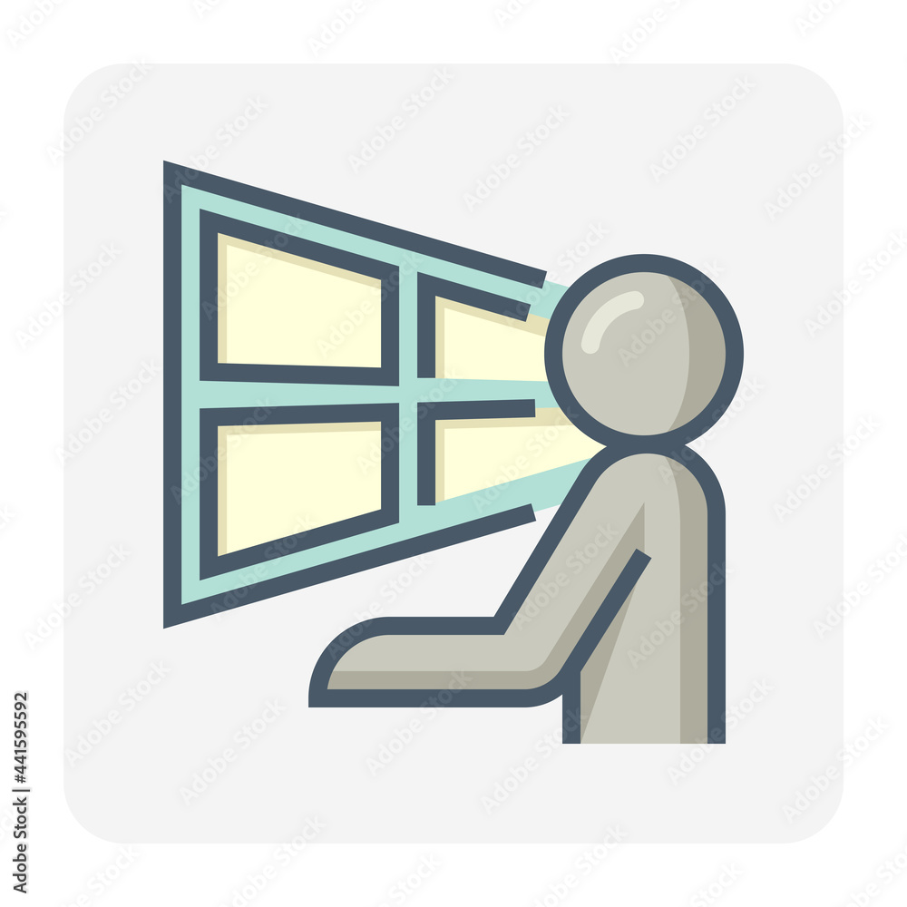 Operator man and computer vector icon. Consist of monitor screen ...