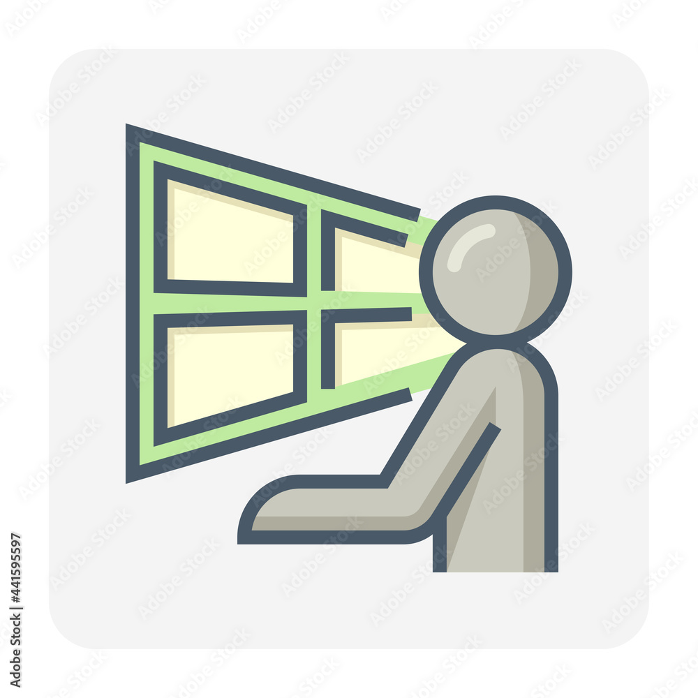 Operator man and computer vector icon. Consist of monitor screen ...