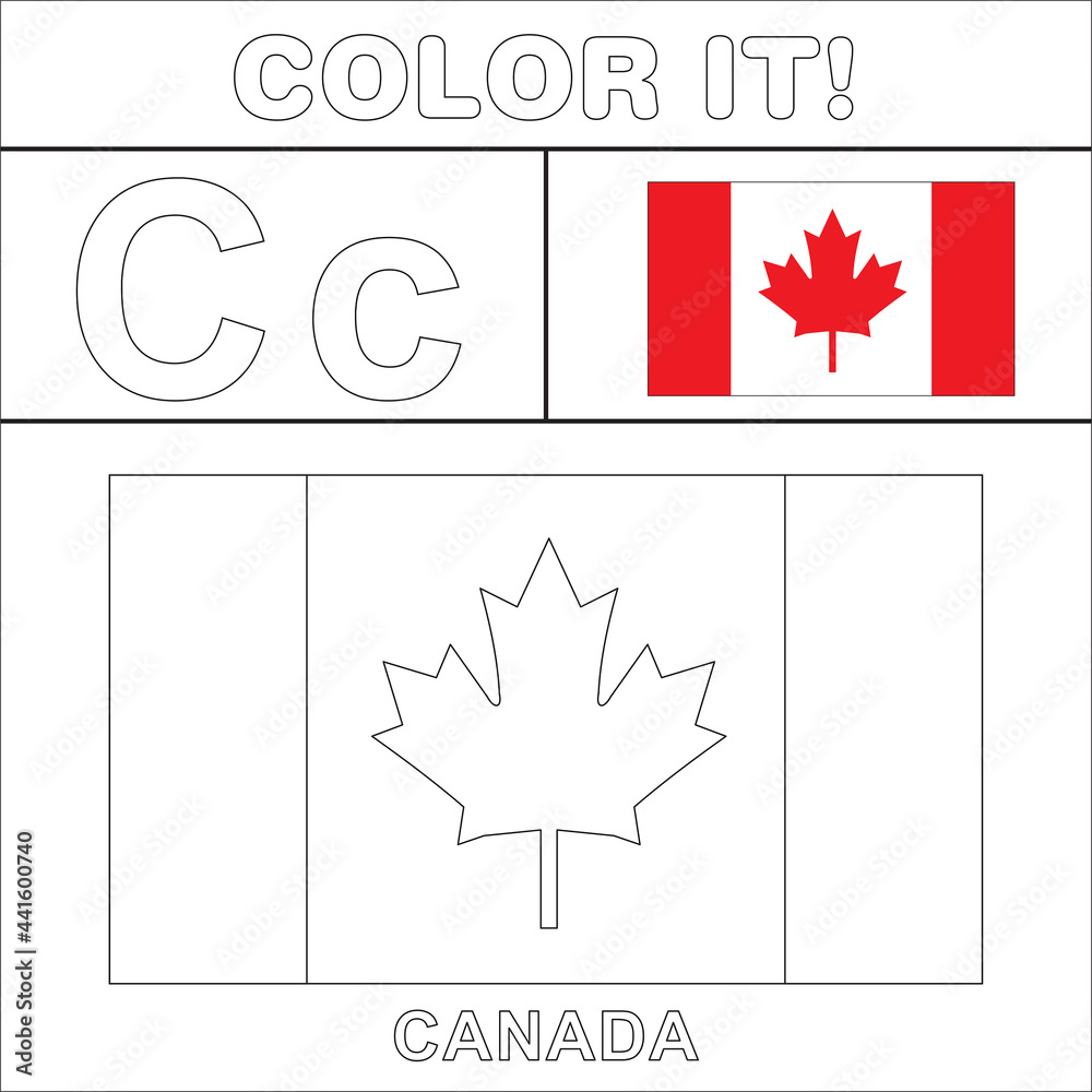 Canada Flag Coloring Page For Kids Stock Vector | Adobe Stock