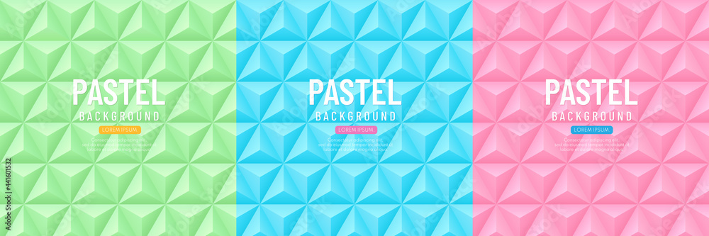 Set of green, light blue and sweet pink geometric 3D pattern background ...