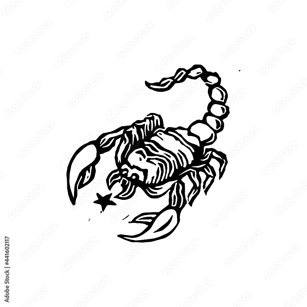 Scorpio sign zodiac astrology vector linocut print illustration Stock ...