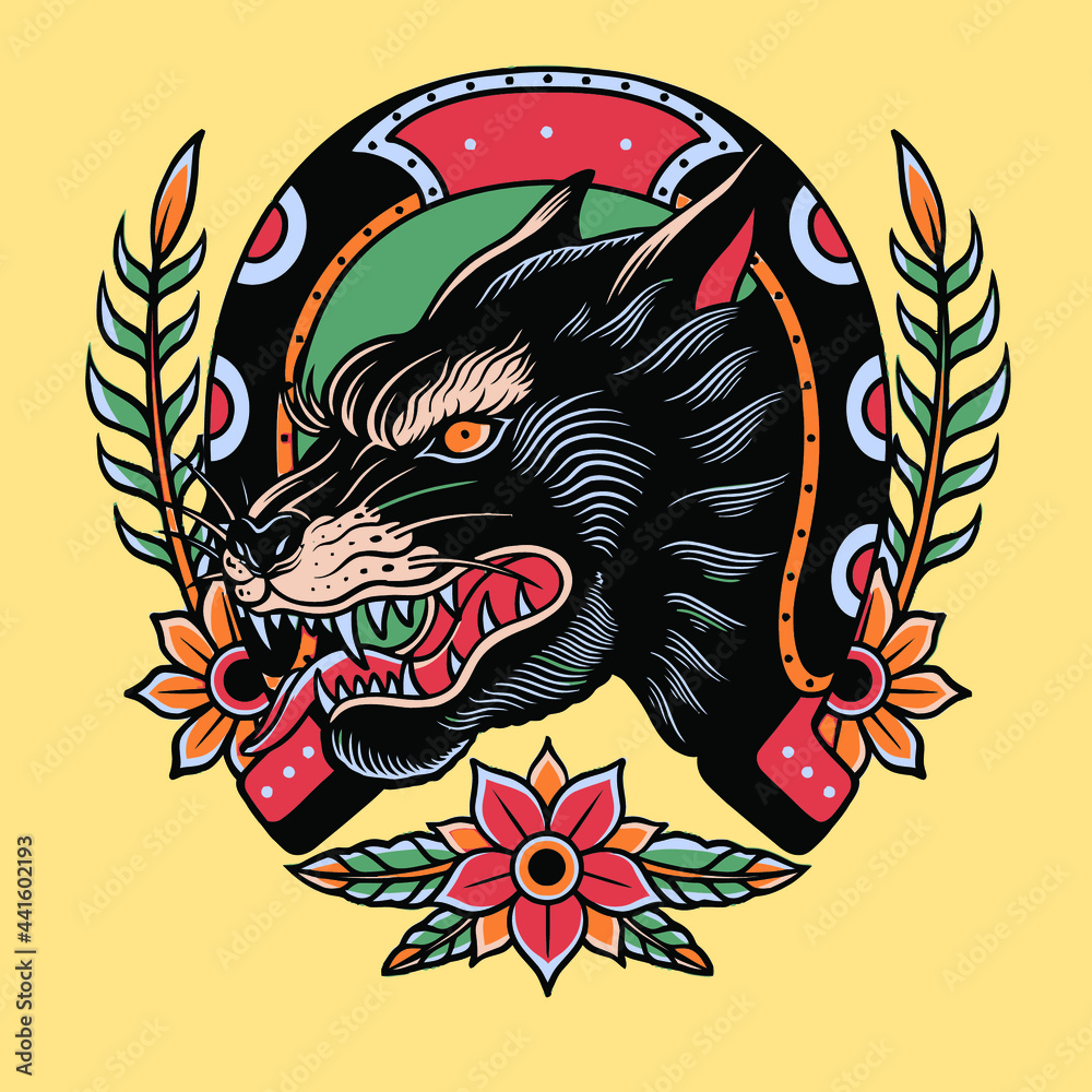 logo head of wolf and flowers vector illustration Stock Vector | Adobe ...