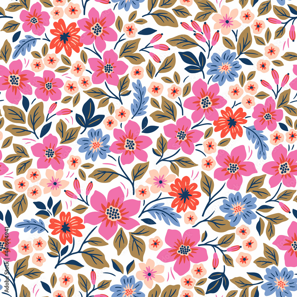 Seamless floral pattern. Ditsy background of small pink and blue ...