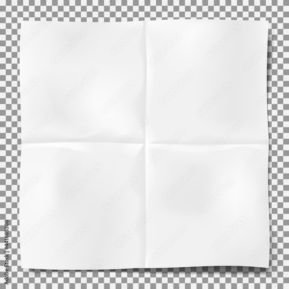 White bent empty square sheet of paper two times folded vector ...