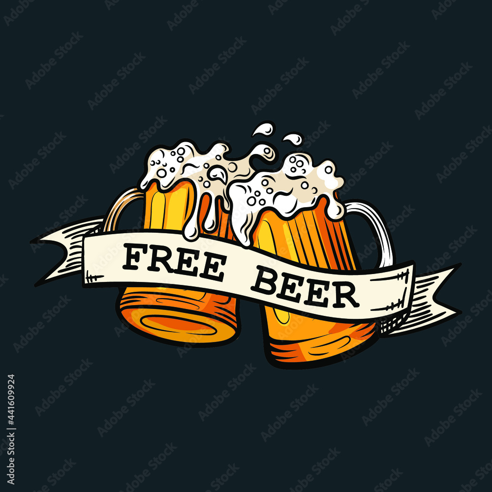 Vector Free Beer banner template, vintage style drawing, retro logo ...