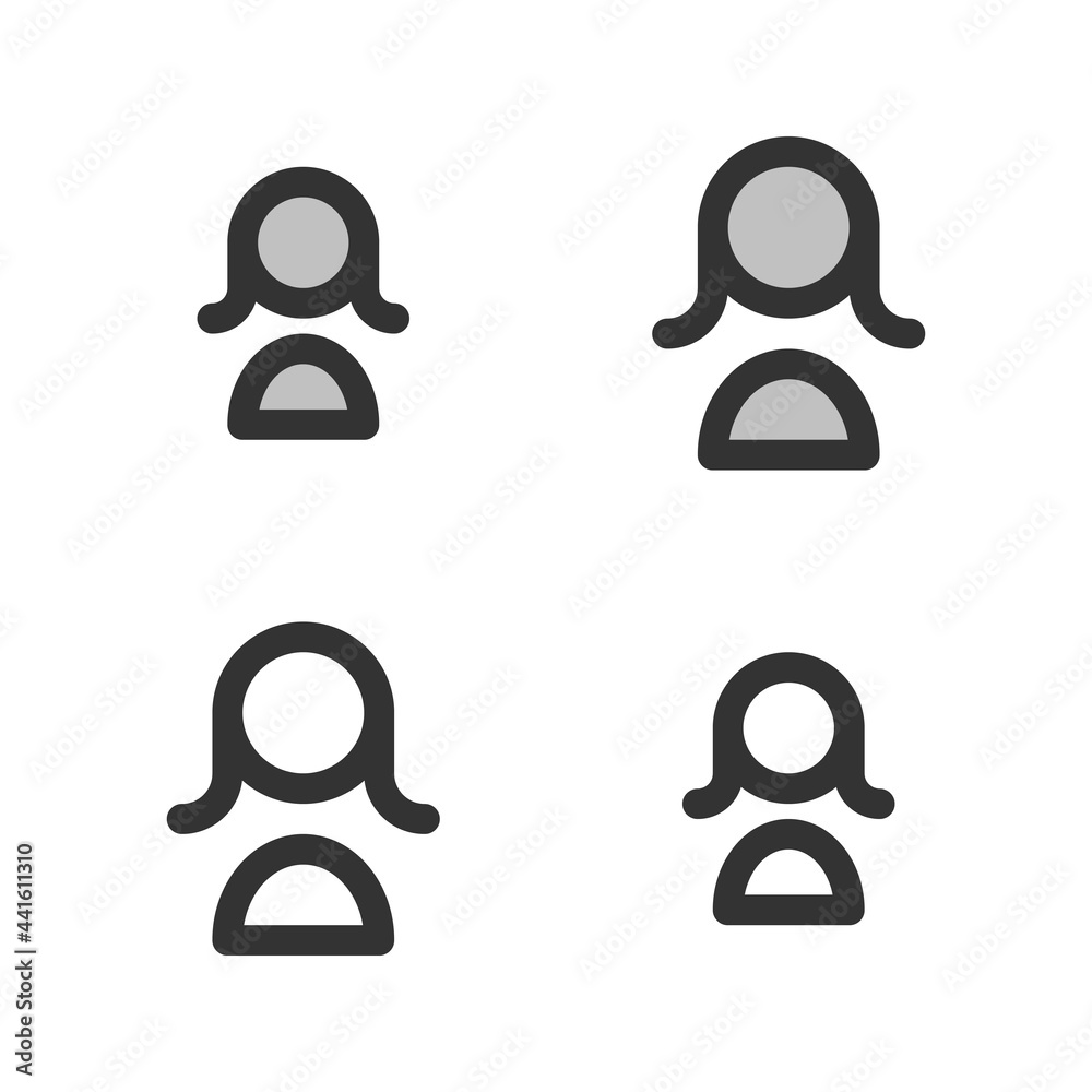 Pixel-perfect linear icon of a female user picture built on two base ...