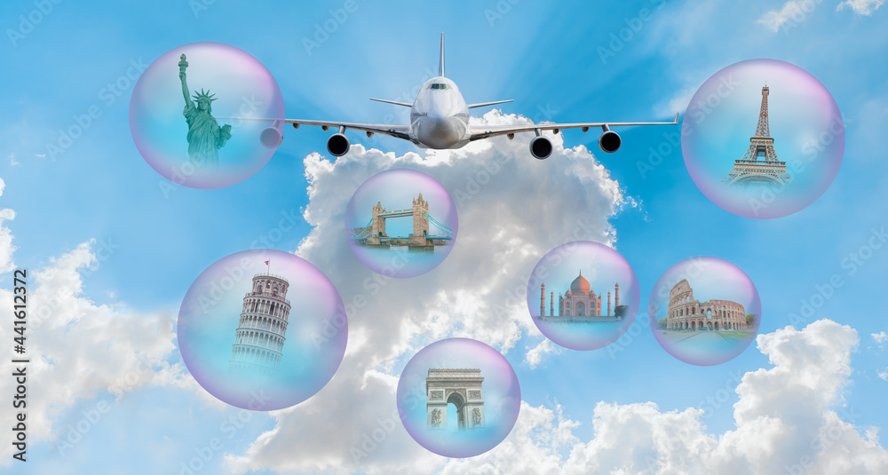 Airplane in the sky - Famous monuments of the world with air soap ...