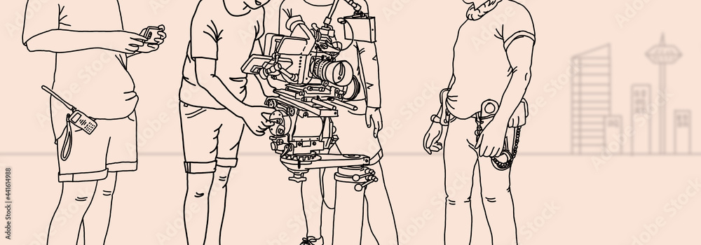 Video production and camera set up for movie shooting. Behind the ...