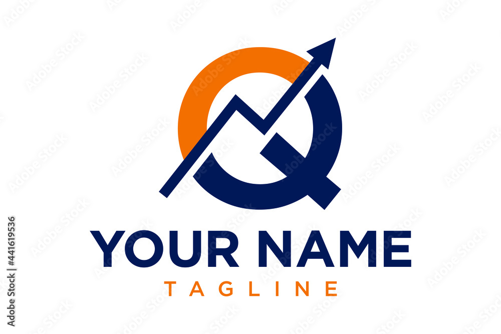 Letter Q with chart arrow up concept. Very suitable in various business ...