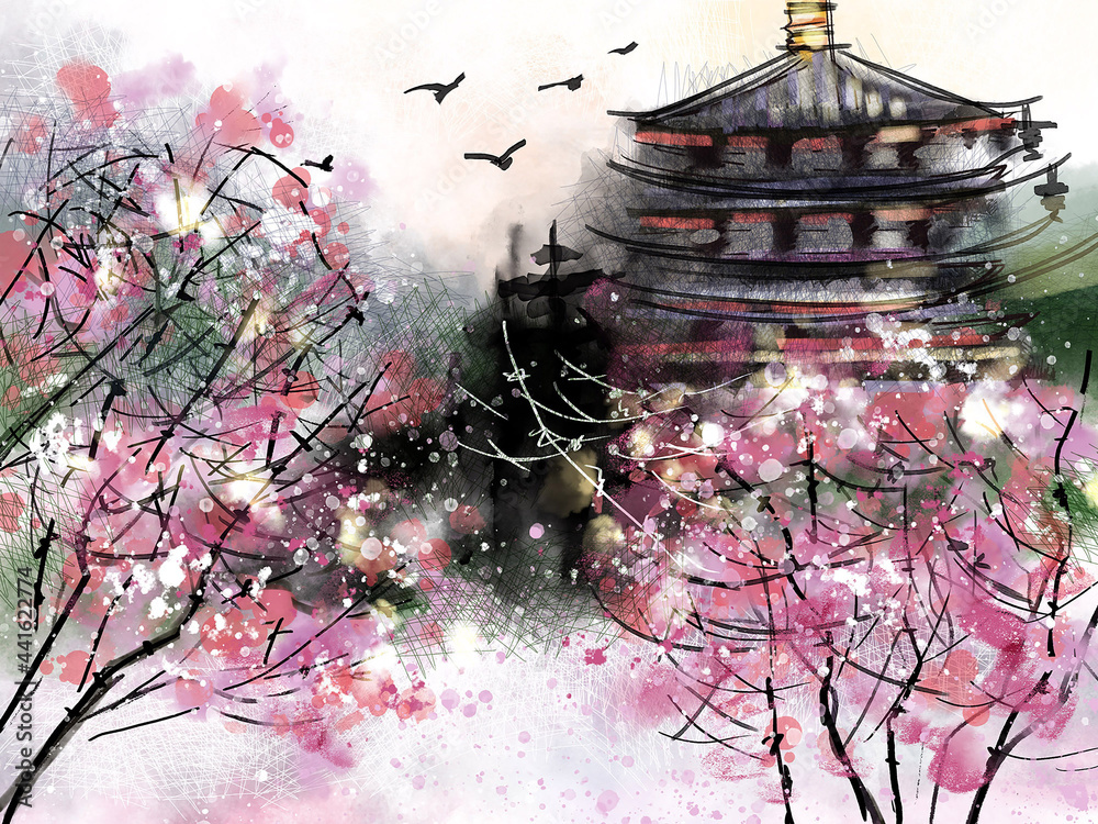 Chinese Pagoda Painting