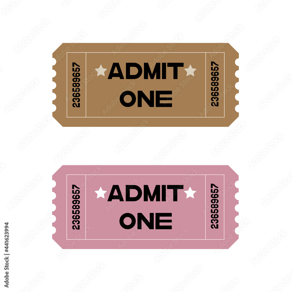 admit one ticket. Two cinema tickets (pair). Isolated on transparent ...