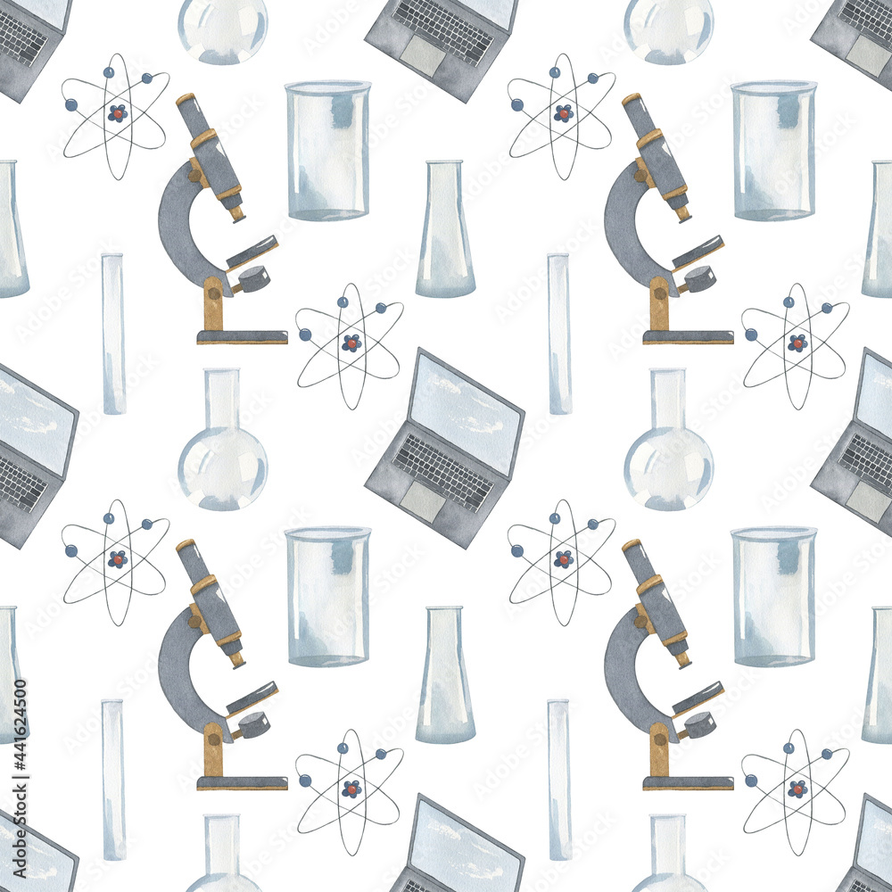 Seamless pattern with laboratory equipment. Backgrounds and wallpapers ...