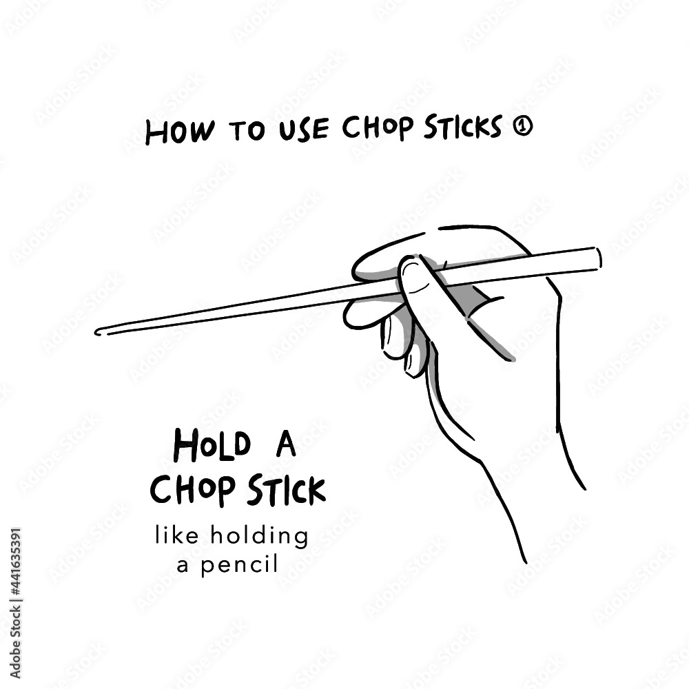 Hand drawn illustration of infographics of how to use chopsticks step 1 ...