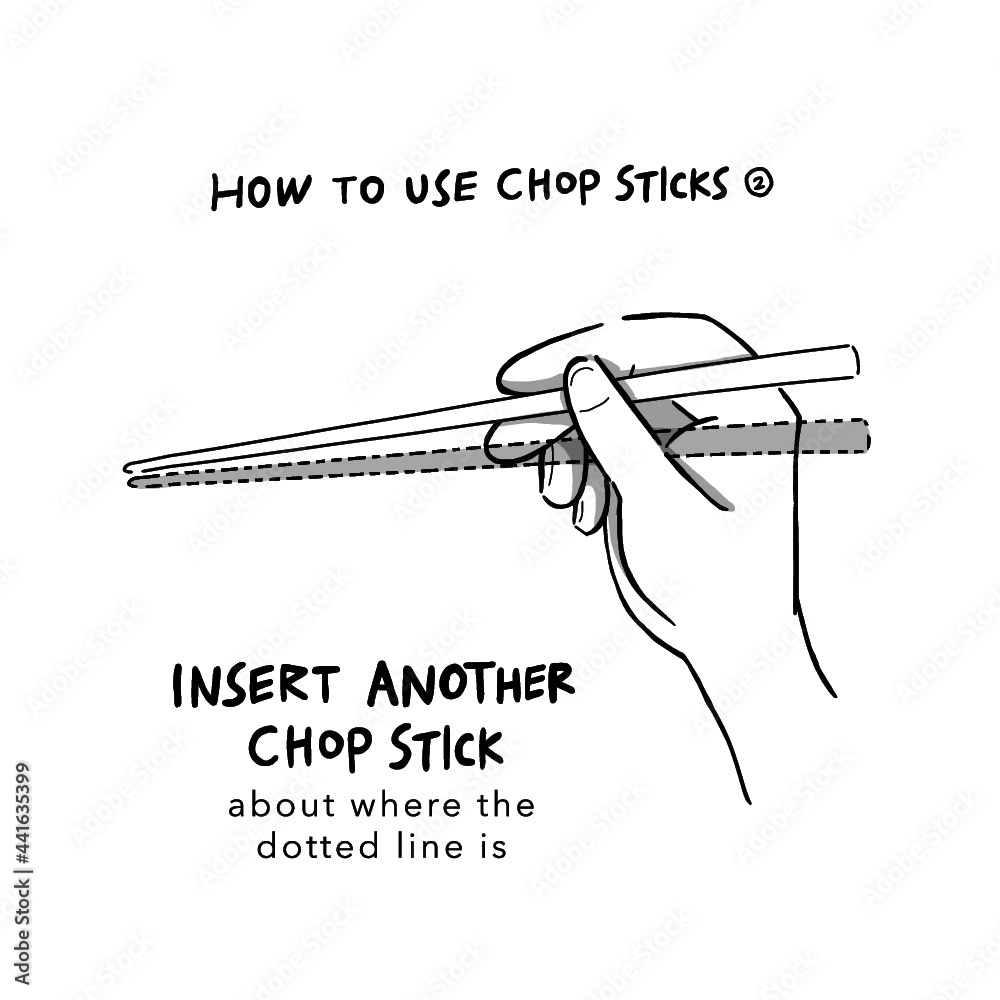 Hand drawn illustration of infographics of how to use chopsticks step 2 ...