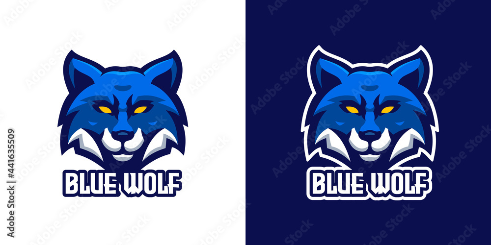 Blue Wolf Mascot Character Logo Template Stock Vector | Adobe Stock