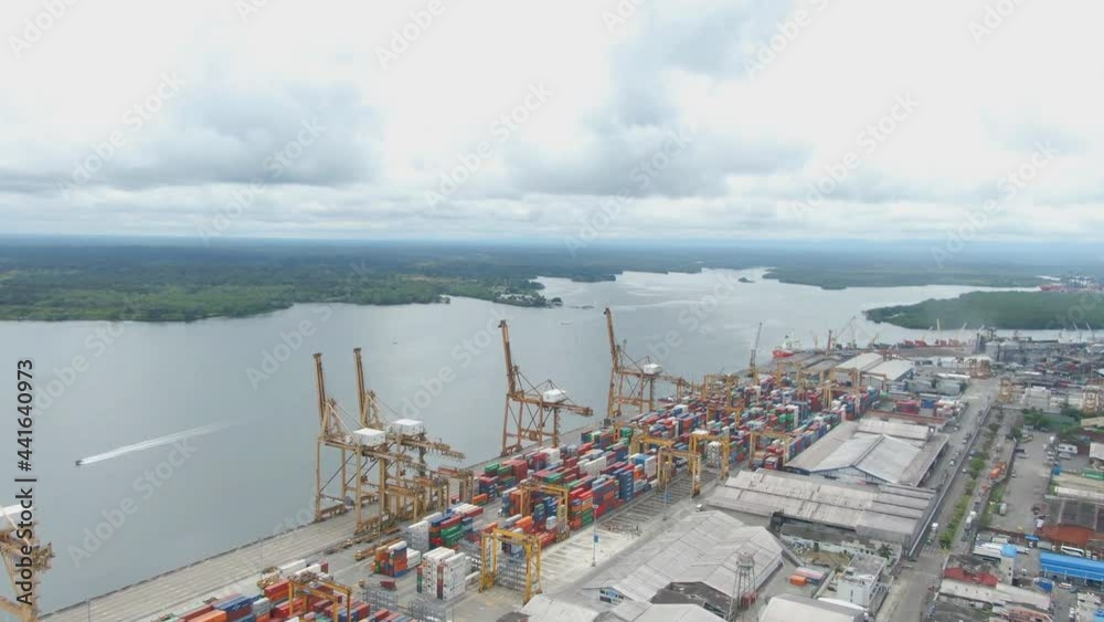 Aerial view of the cargo port of Buenaventura, Valle del Cauca ...