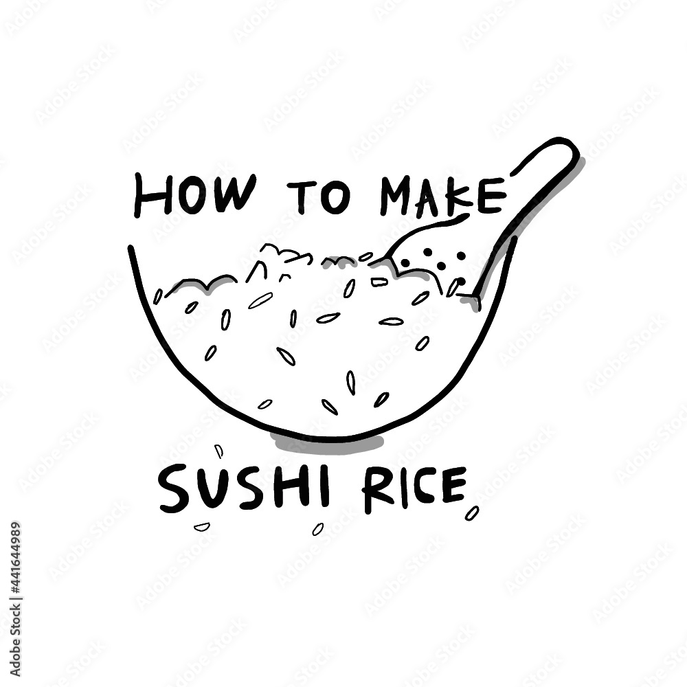 Hand drawn illustration of infographics of how to make sushi rice in ...