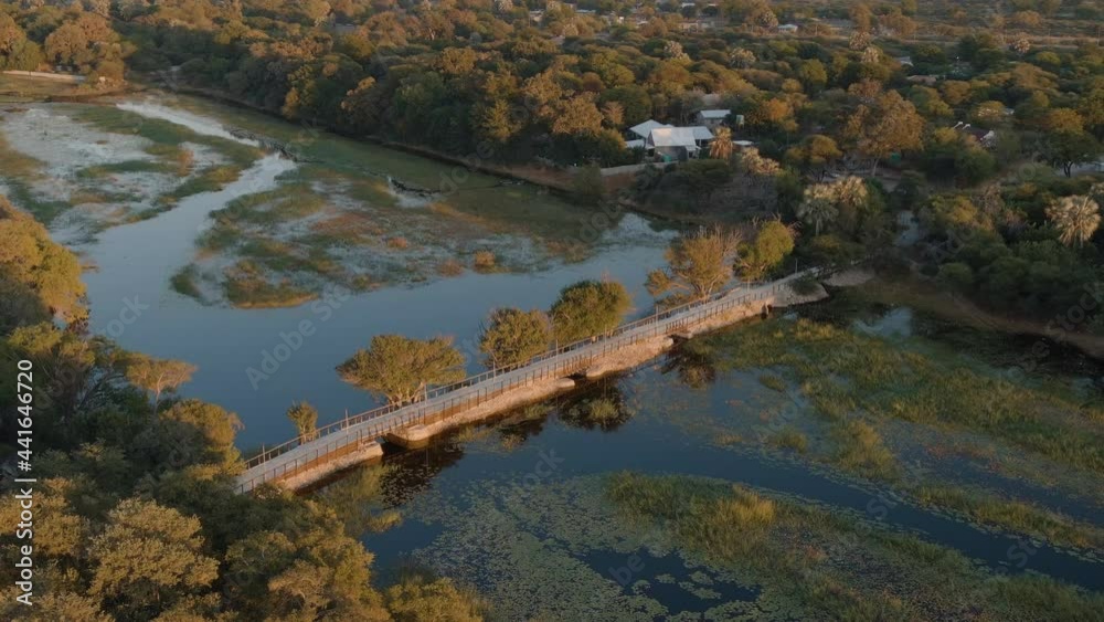 High aerial view of the restored old Matlapaneng bridge across the ...