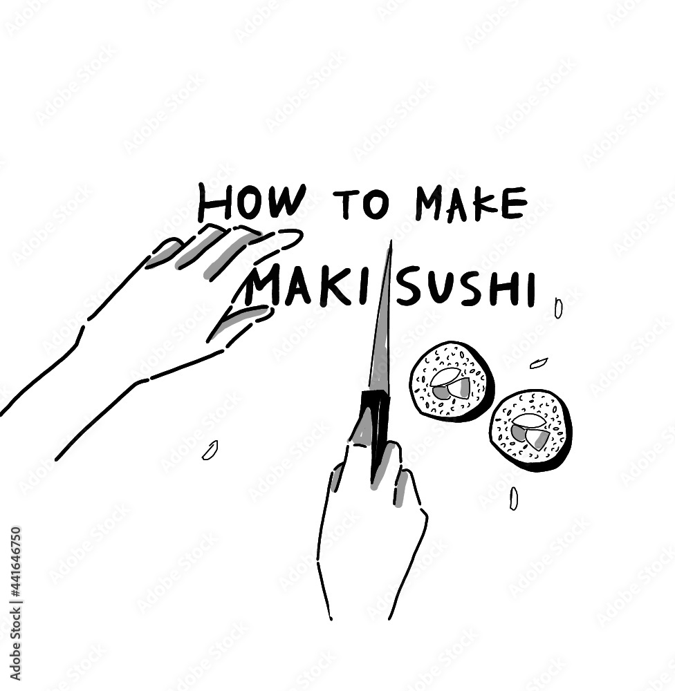 Hand drawn illustration of infographics of how to make sushi in simple ...