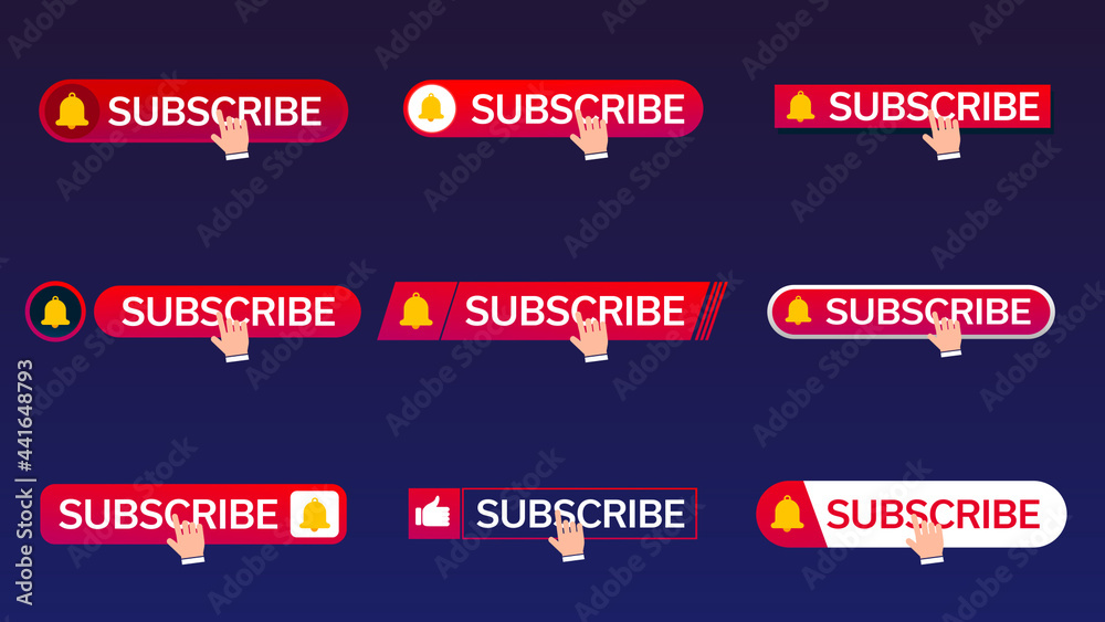 Colorful Subscribe Buttons Social Media Stock Template | Adobe Stock