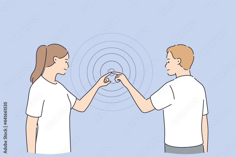 Business connections, web template, header concept. Young man and woman ...